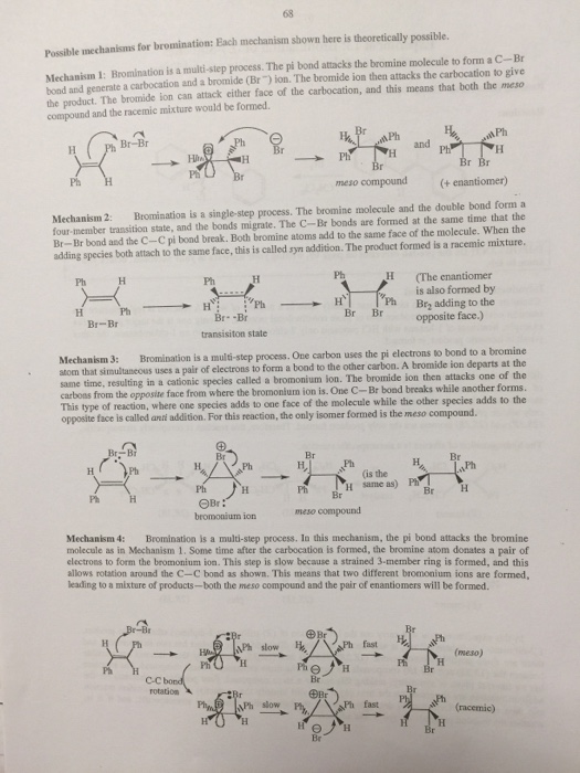 Solved Possible mechanisms for bromination: Each mechanism | Chegg.com
