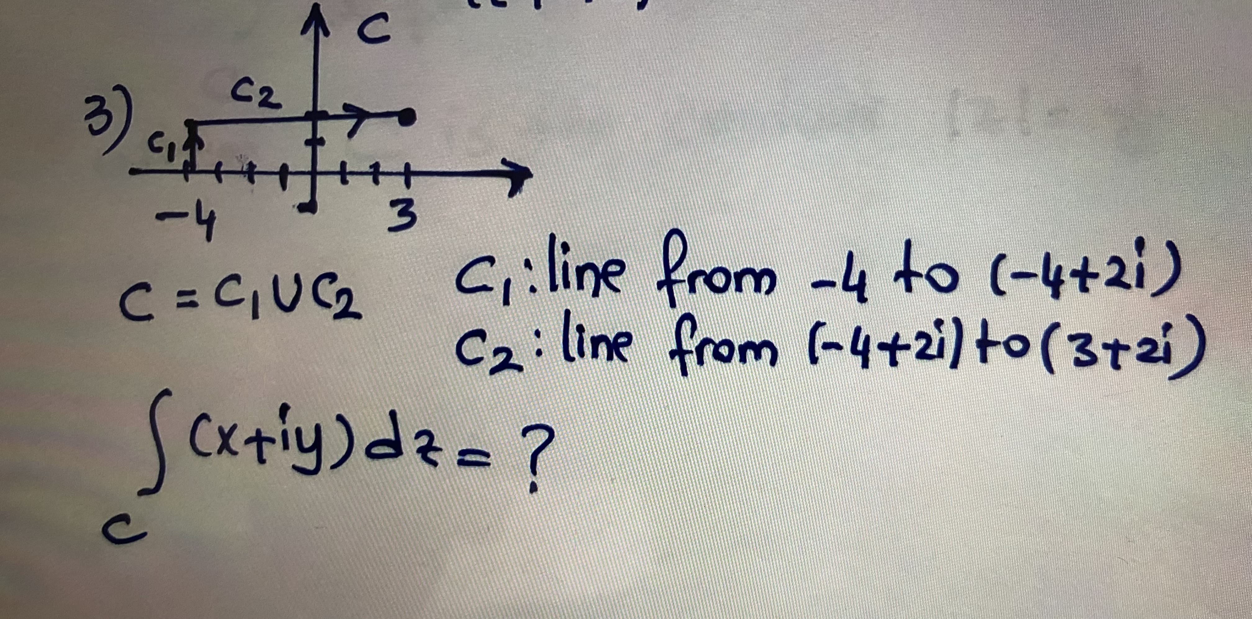 Solved c=c1∪c2c1 :line from -4 to (−4+2i) c2 : line from | Chegg.com