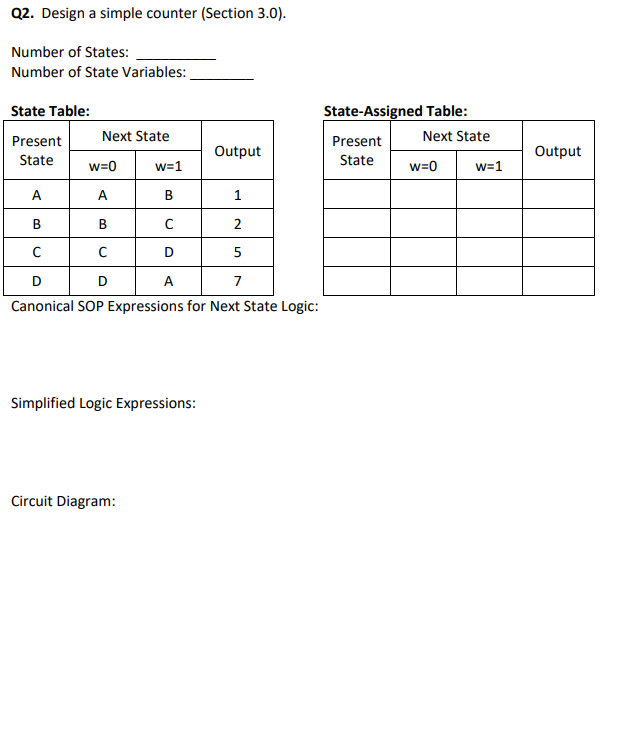 Solved Q2. Design a simple counter (Section 3.0). Number of | Chegg.com