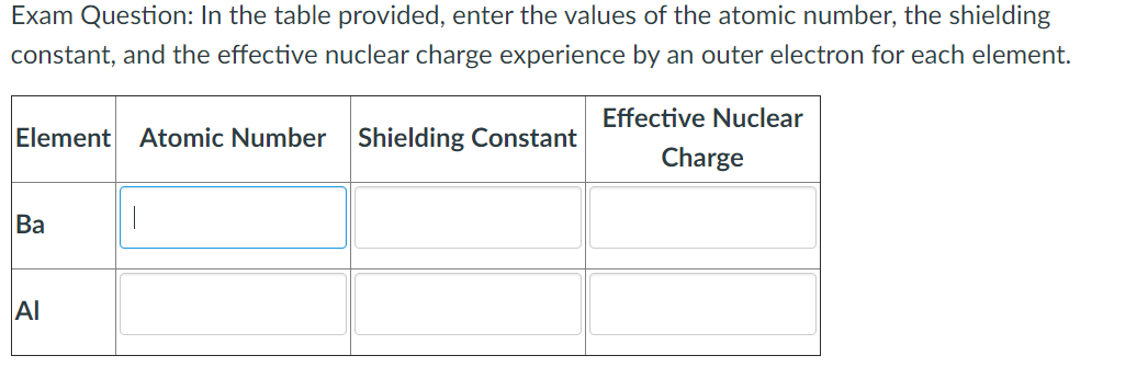 Solved Exam Question: In the table provided, enter the | Chegg.com