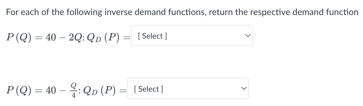 Solved For each of the following inverse demand functions, | Chegg.com