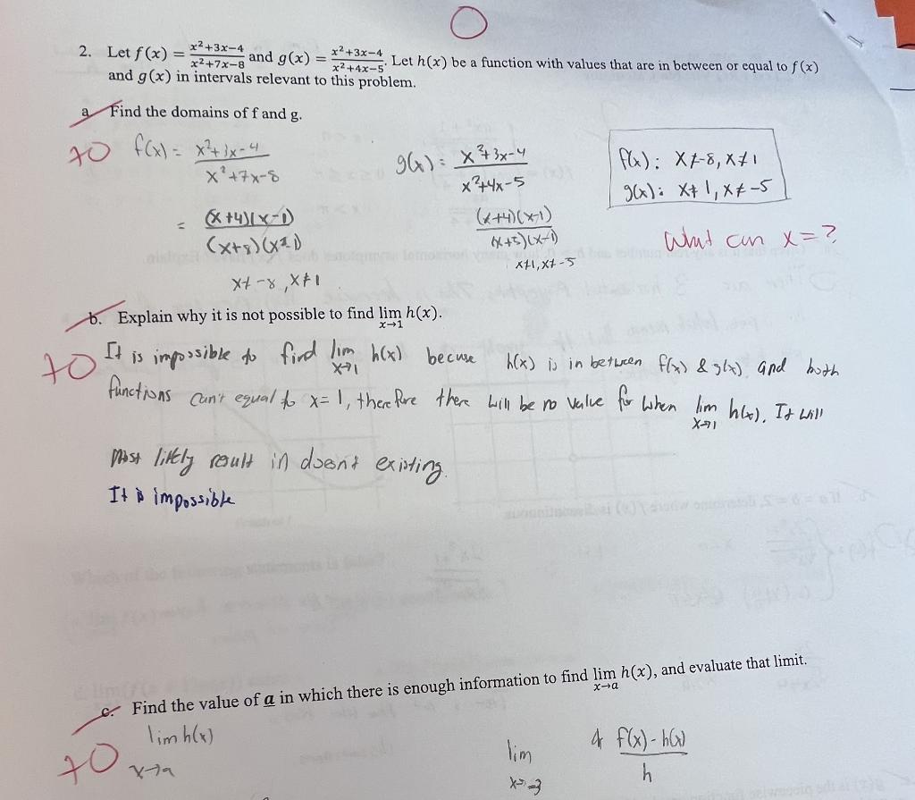 Solved 2. Let f(x)=x2+7x−8x2+3x−4 and g(x)=x2+4x−5x2+3x−4. | Chegg.com
