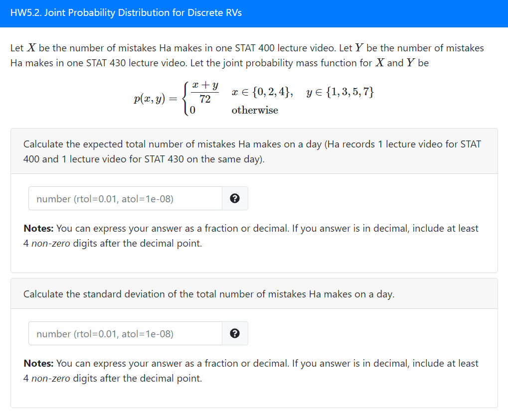Solved HW5.2. Joint Probability Distribution for Discrete | Chegg.com