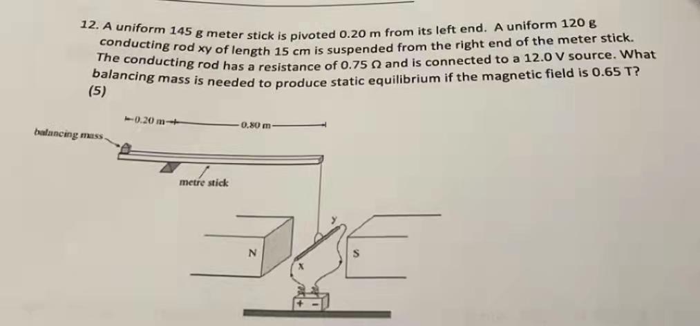 Solved 12. A uniform 145 g meter stick is pivoted 0.20 m | Chegg.com
