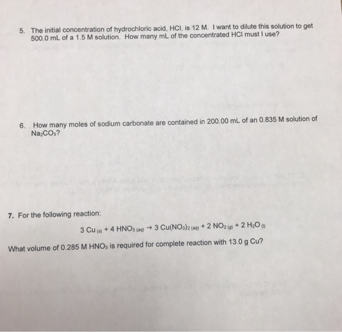 Solved The initial concentration of hydrochloric acid, HCl, | Chegg.com