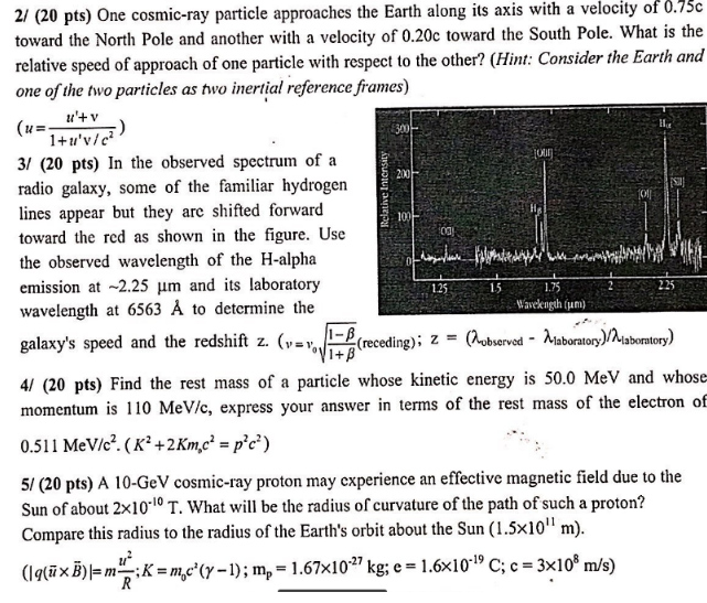 Solved 2/ (20 pts) One cosmic-ray particle approaches the | Chegg.com
