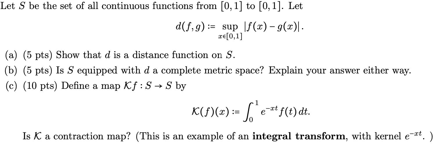 Solved Let S be the set of all continuous functions from [0, | Chegg.com