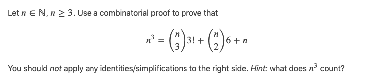 Solved LetnEN, n 3. Use a combinatorial proof to prove that | Chegg.com