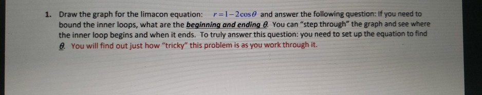 Solved 1. Draw the graph for the limacon equation: r=1-2 | Chegg.com