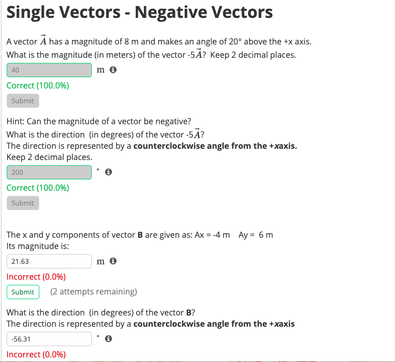 Solved Single Vectors - Negative Vectors A vector A has a | Chegg.com