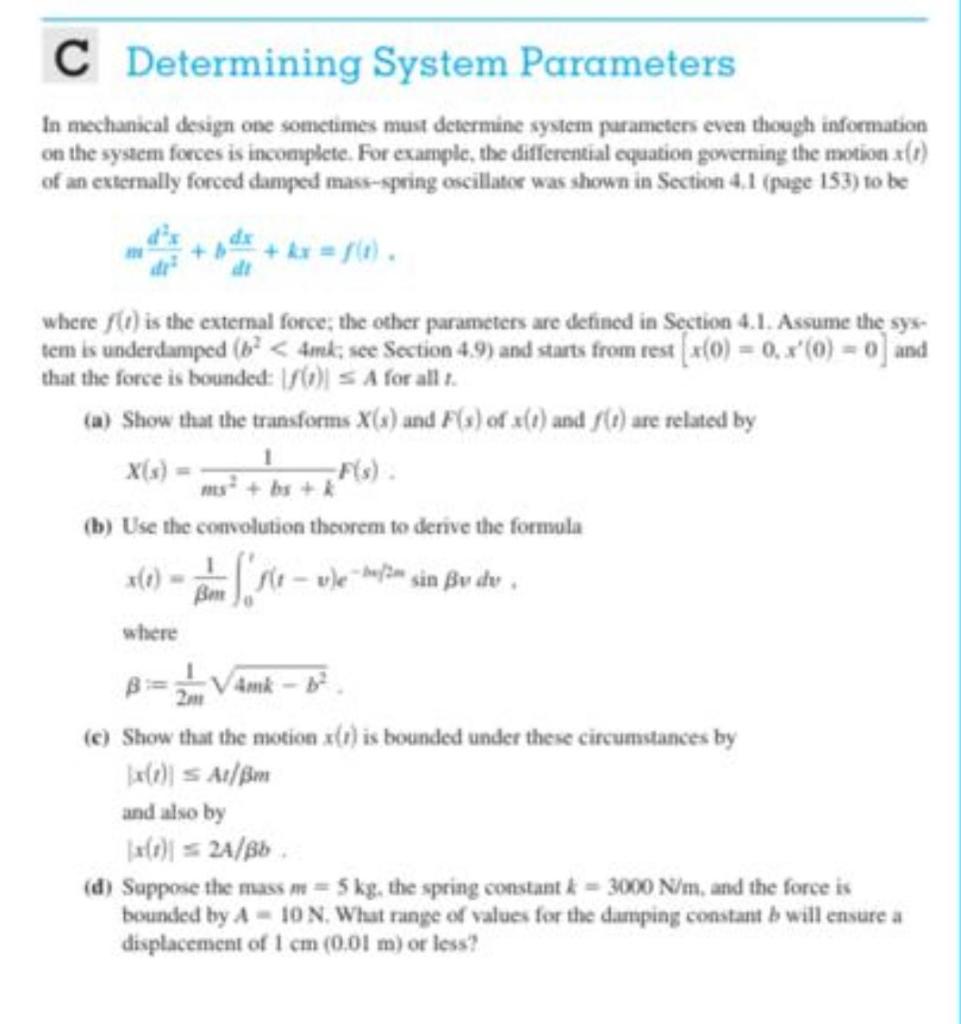 Solved C Determining System Parameters In mechanical design | Chegg.com