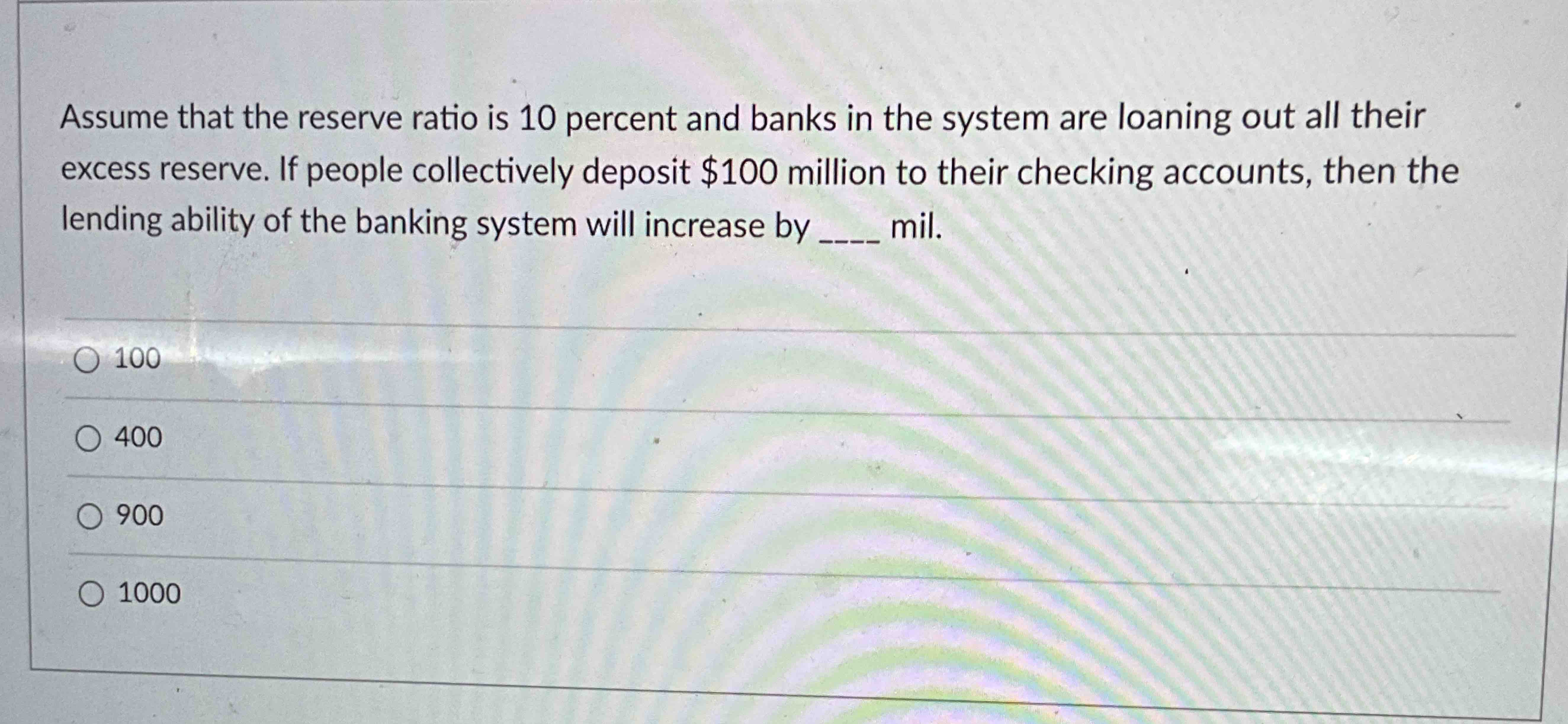 Solved Assume that the reserve ratio is 10 ﻿percent and | Chegg.com