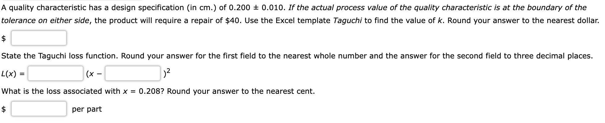 Solved A quality characteristic has a design specification | Chegg.com