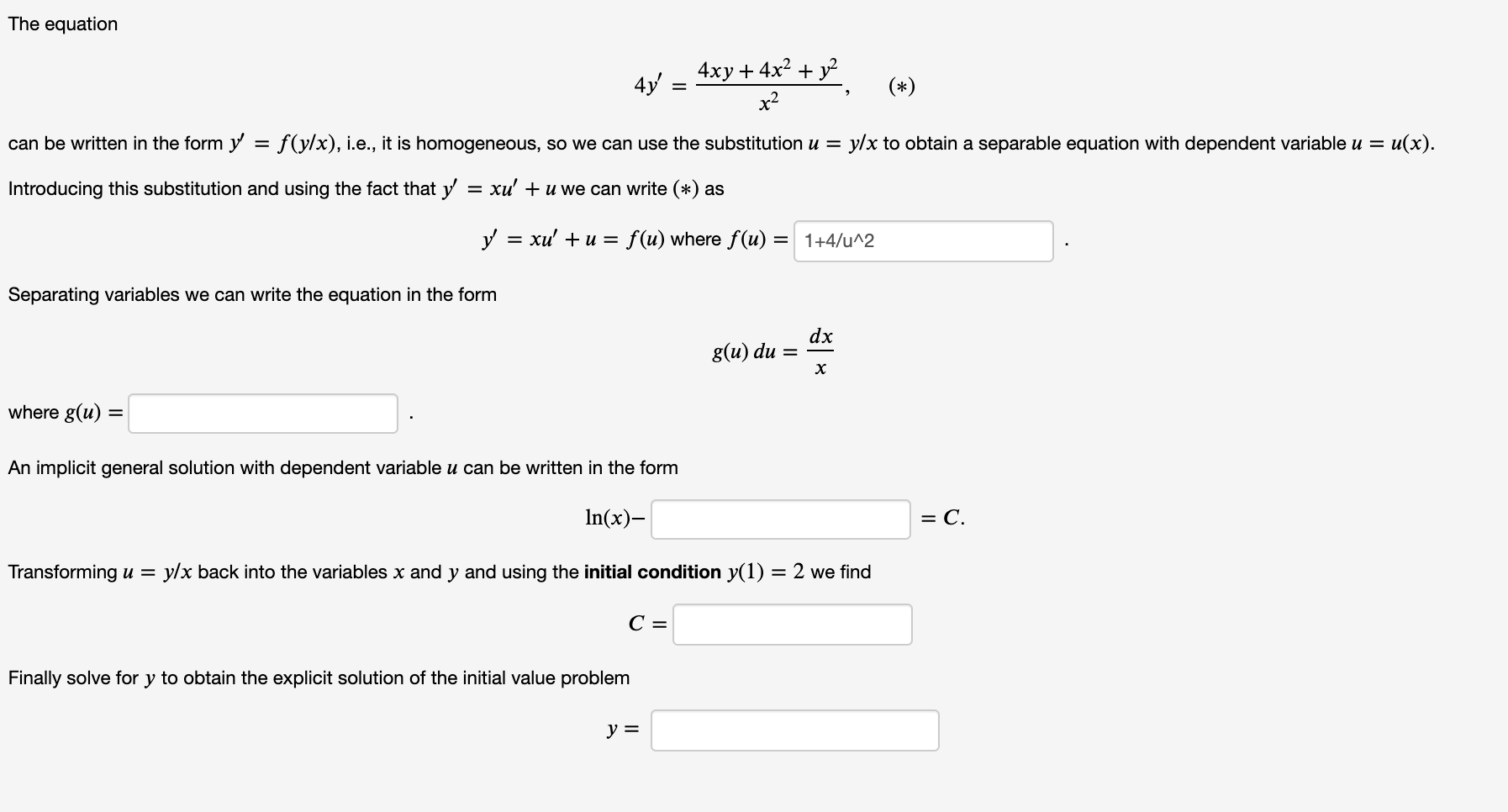 Solved The equation 4y' 4xy + 4x² + y2 x2 (*) can be written | Chegg.com