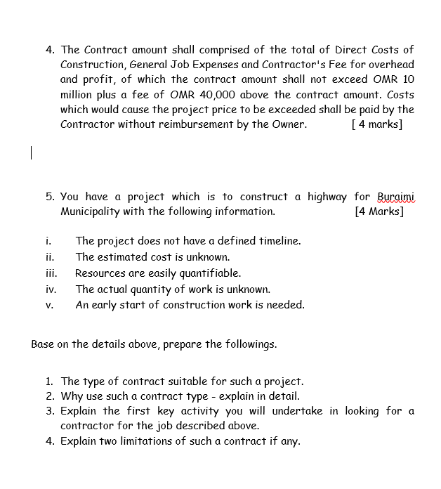 Solved 4. The Contract amount shall comprised of the total | Chegg.com