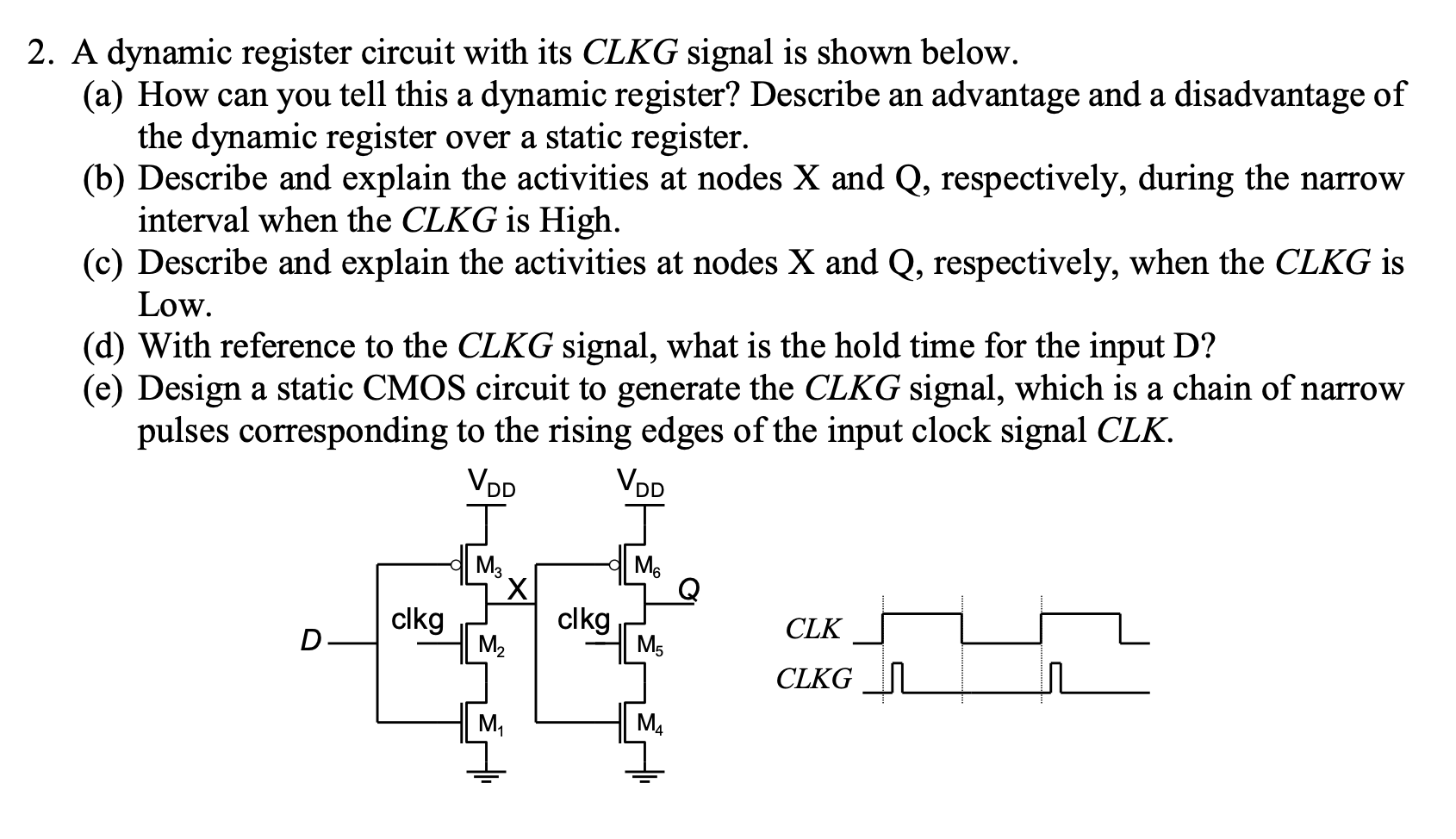 Solved 2. A dynamic register circuit with its CLKG signal is | Chegg.com