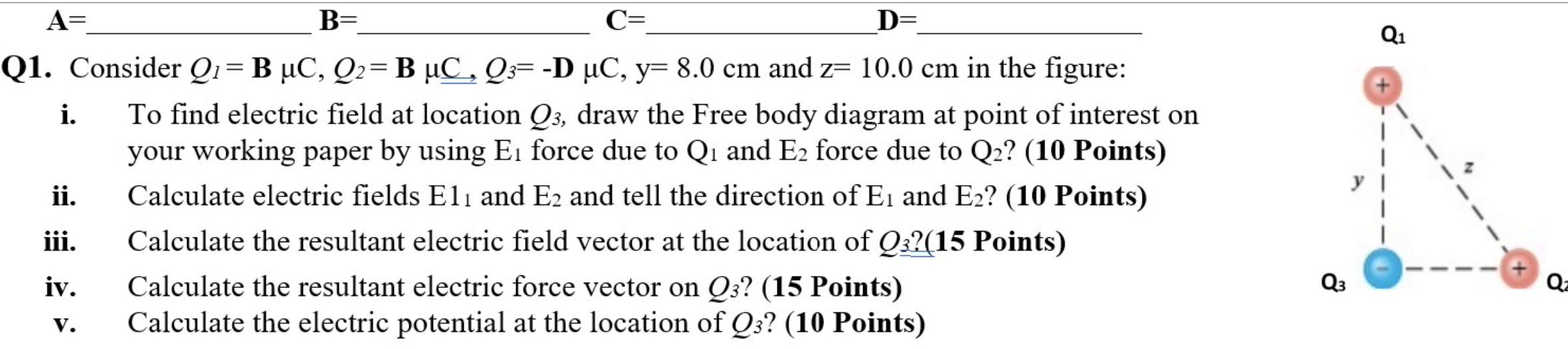 21. Consider Q1=BμC,Q2=BμC,Q3=−DμC,y=8.0 cm and | Chegg.com