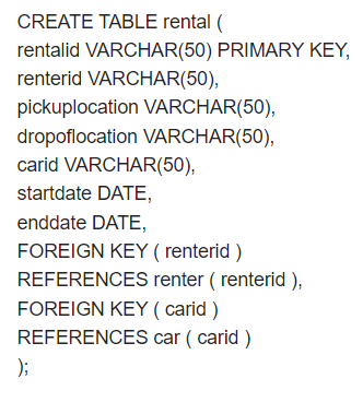 Solved CREATE TABLE owner ( ownerid VARCHAR(50) PRIMARY | Chegg.com
