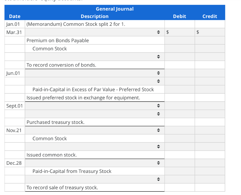 Solved Stockholders' Equity Transactions, Journal Entries, | Chegg.com