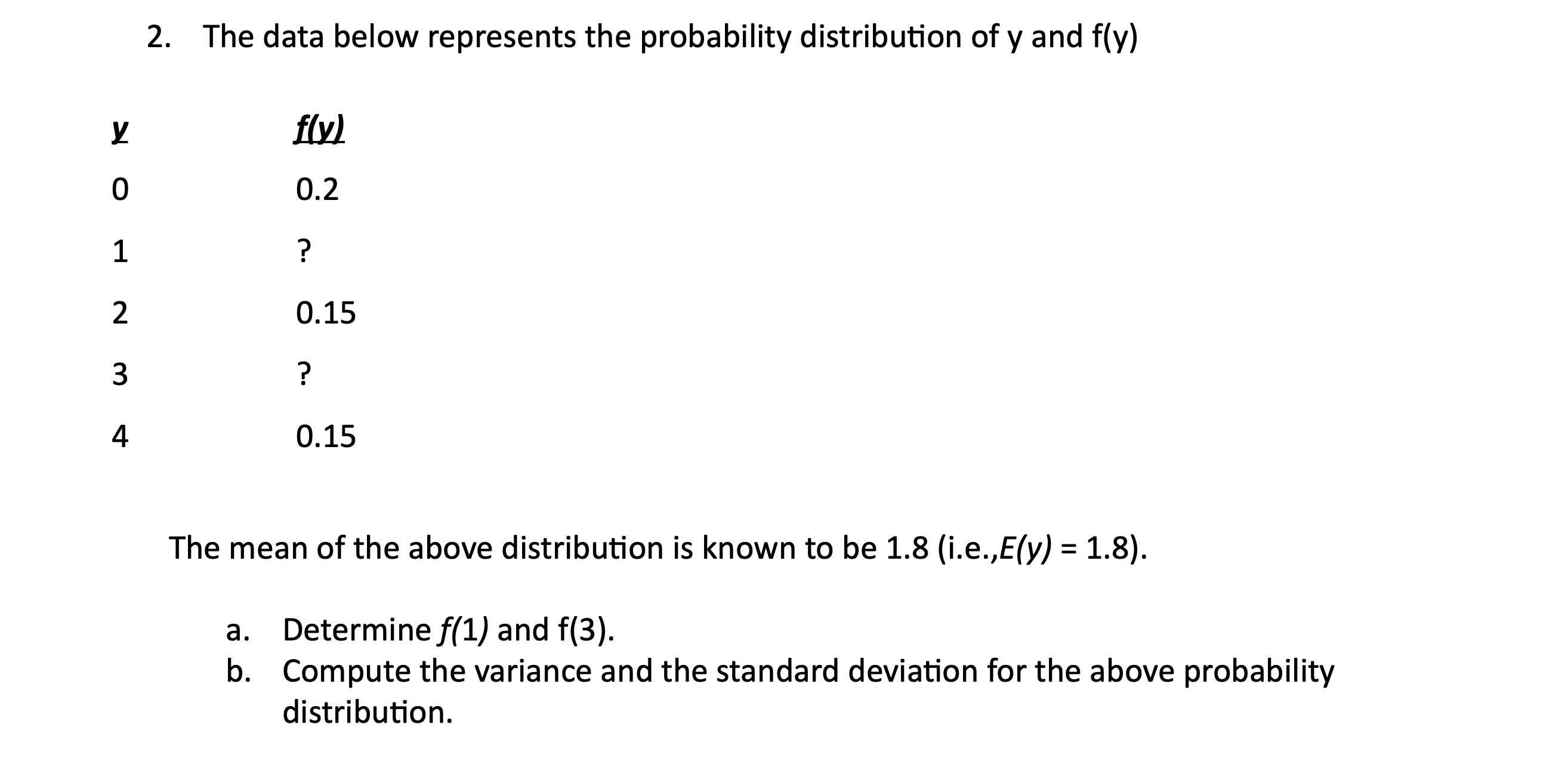 Solved 2. The data below represents the probability | Chegg.com