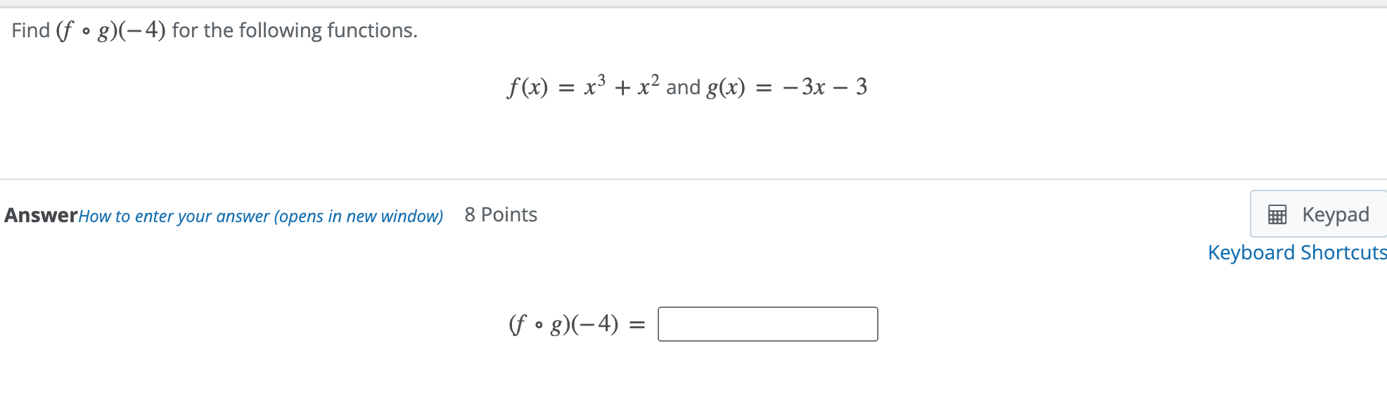 Solved Find (f∘g)(−4) for the following functions. | Chegg.com