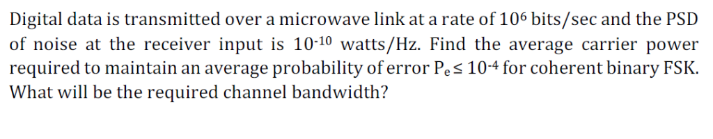 Solved Digital data is transmitted over a microwave link at | Chegg.com