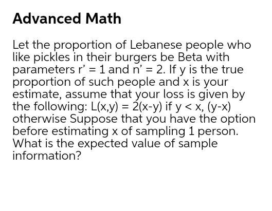 Solved Advanced Math Let the proportion of Lebanese people | Chegg.com