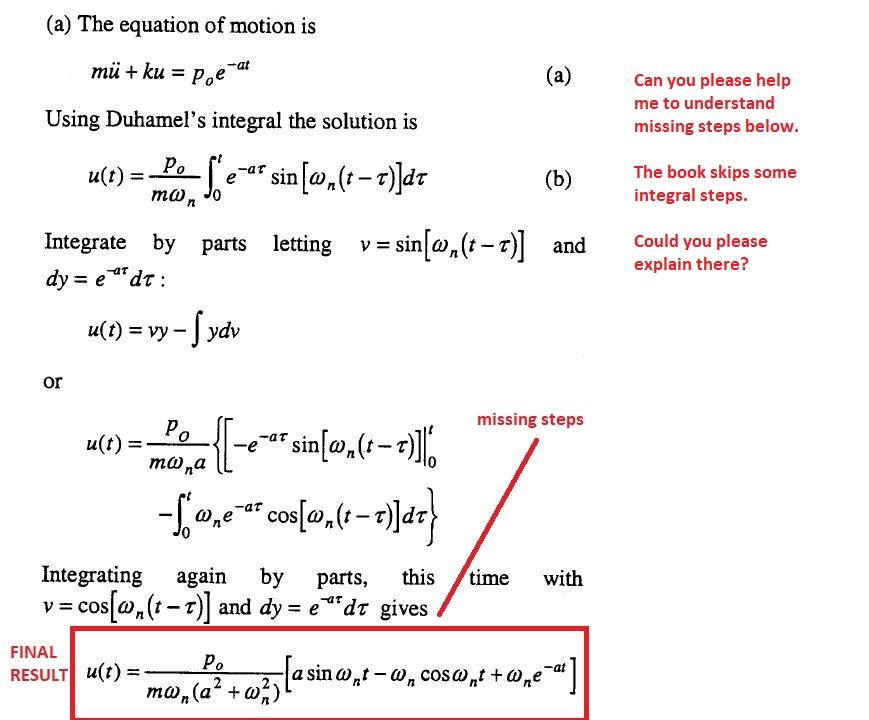 Solved (a) The equation of motion is mü + ku = Pee (a) Using | Chegg.com