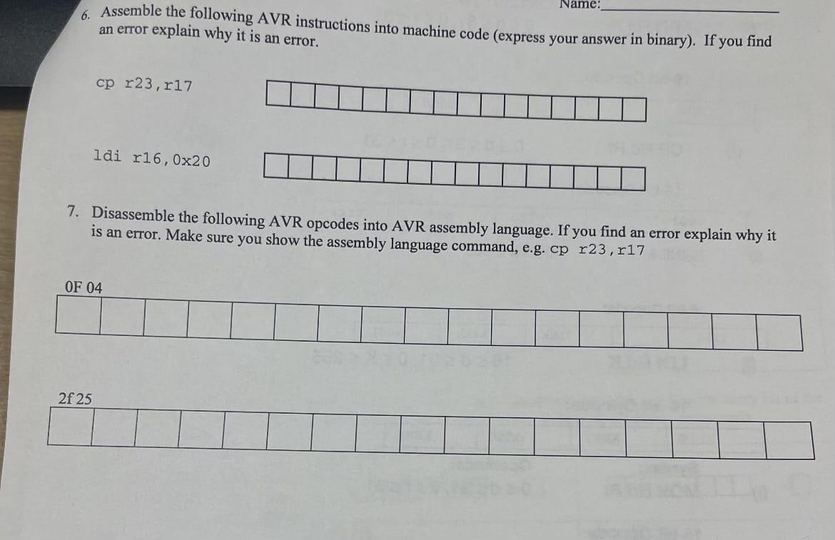 Solved 6 Assemble The Following Avr Instructions Into 