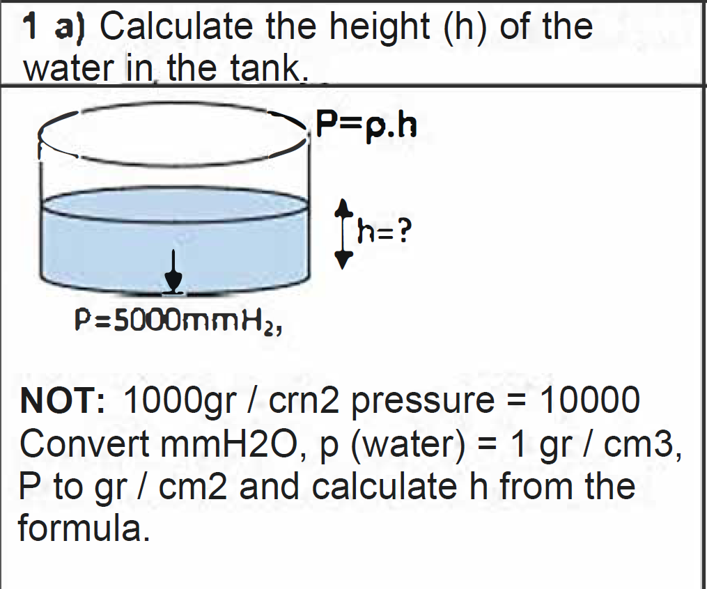 Solved 1 a) Calculate the height (h) of the water in the | Chegg.com
