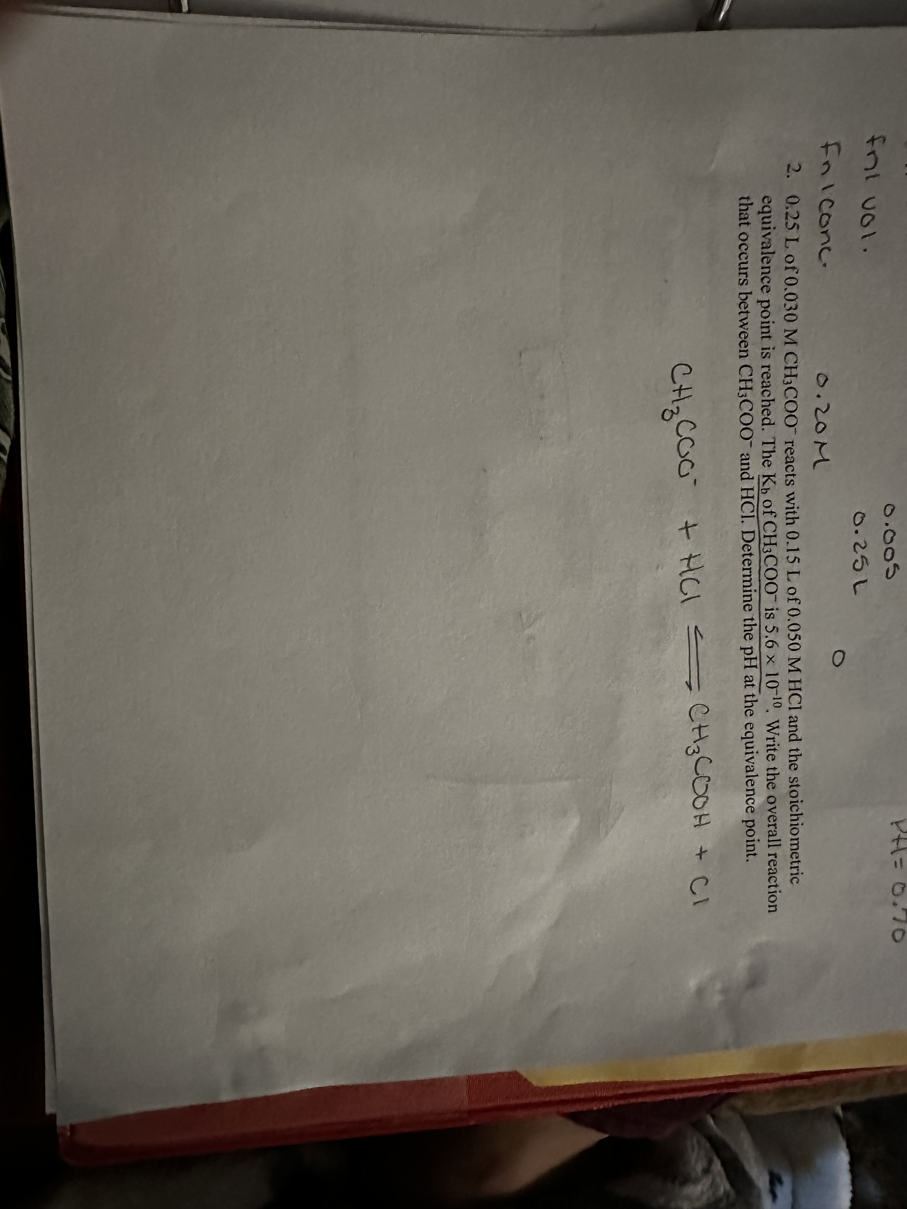 Solved fnl vol. 0.005 Fnlcone. 0.25 L 0.20M 0 2. 0.25 L of | Chegg.com