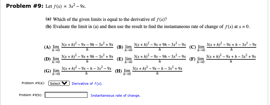 Solved Problem #9: Let f(x) = 3x2 - 9x. (a) Which of the | Chegg.com