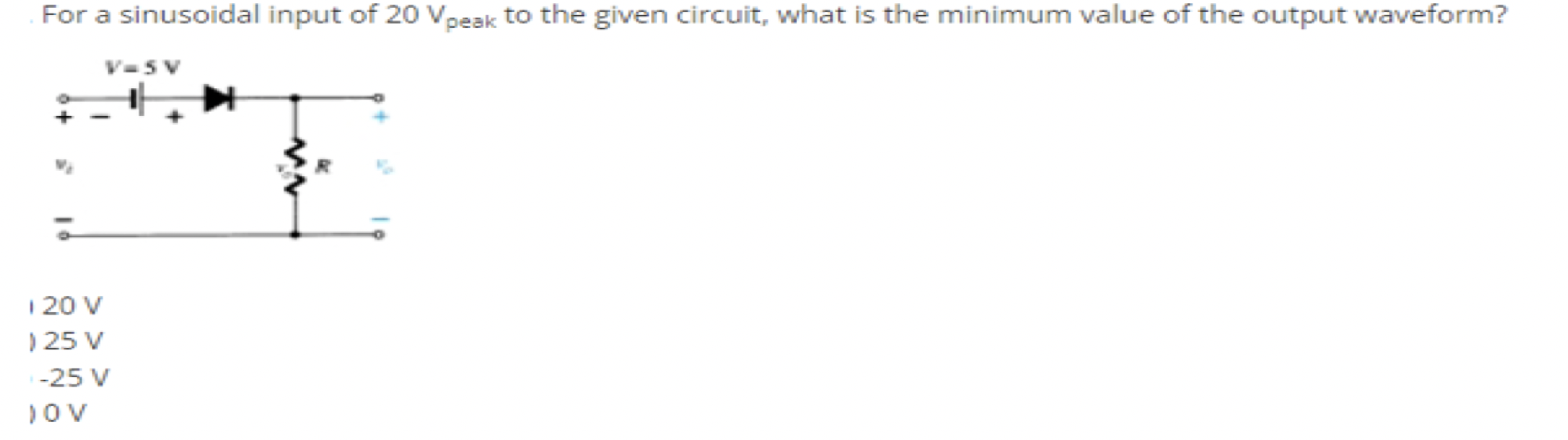 Solved For a sinusoidal input of 20 Vpeak to the given | Chegg.com