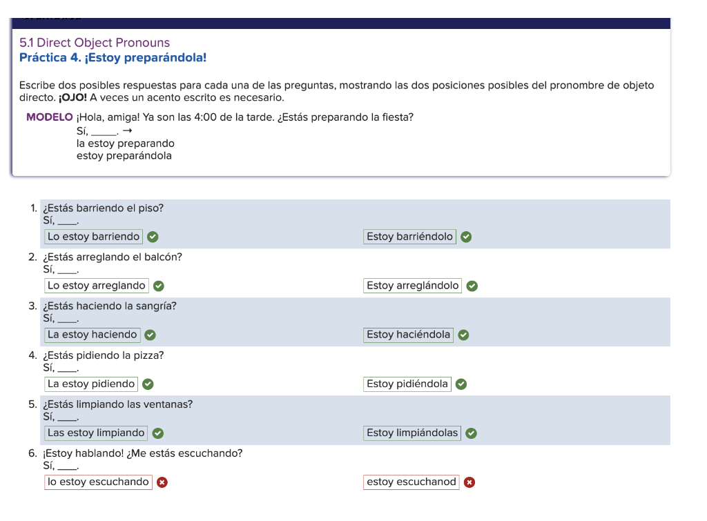 5.1 Direct Object Pronouns Práctica 4. ¡Estoy | Chegg.com