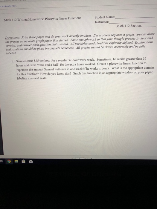 Solved Math 112 Written Homework: Piecewise linear Functions | Chegg.com