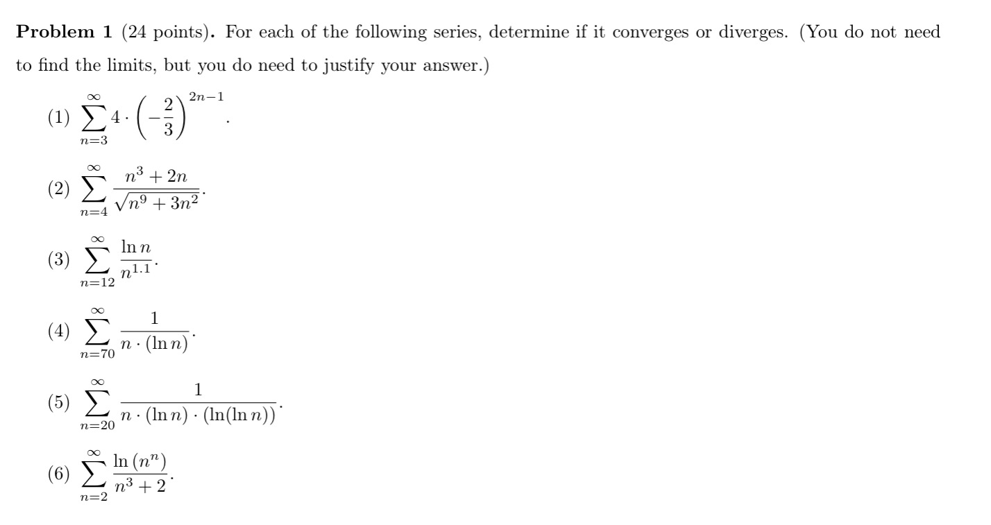 Solved Problem 1 (24 points). For each of the following | Chegg.com