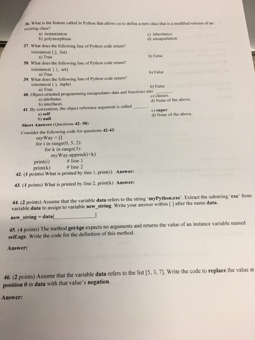 Solved 36. What is the feature called in Python that allows | Chegg.com
