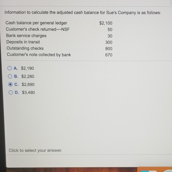 Solved Information to calculate the adjusted cash balance | Chegg.com