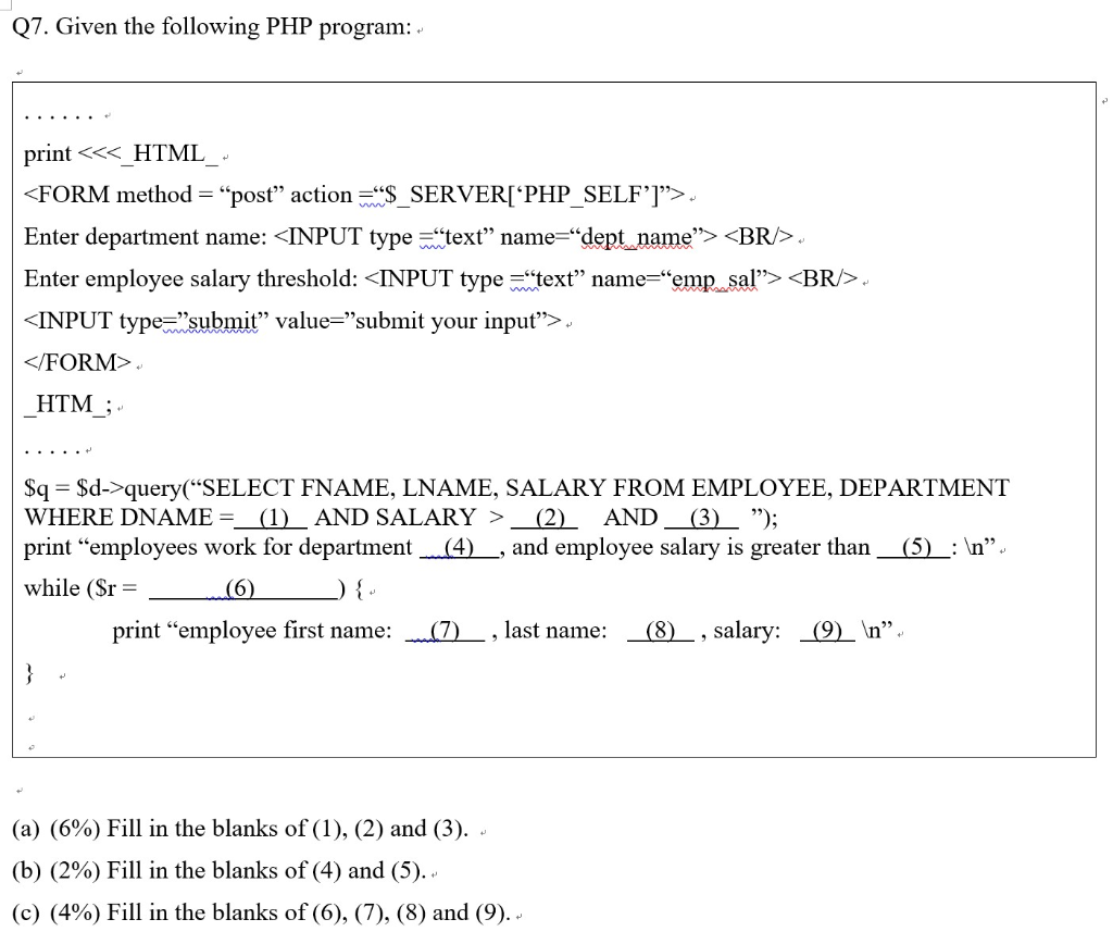 EMPLOYEE (FNAME, LNAME, SSN, BDATE, ADDRESS, SEX, | Chegg.com