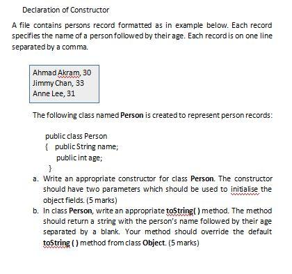 Solved Declaration of Constructor A file contains persons | Chegg.com