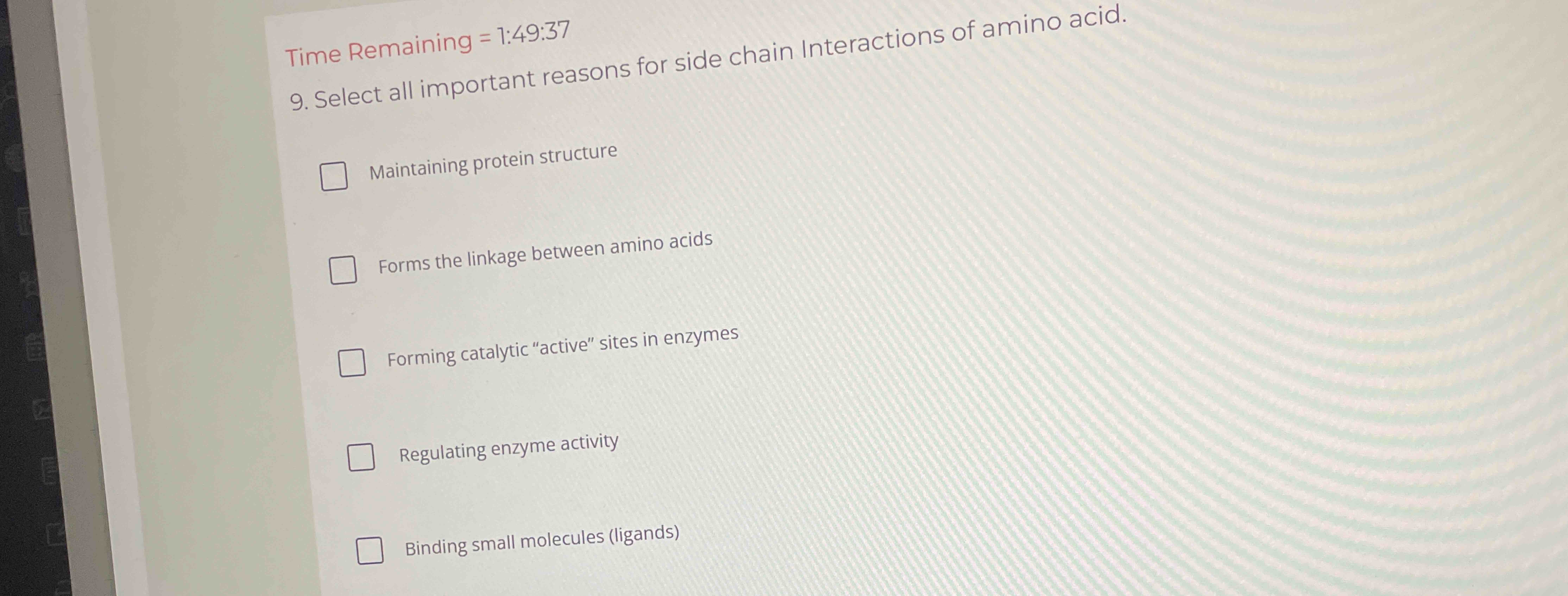 Solved Time Remaining \( =1: 49: 37 \)9. ﻿Select all | Chegg.com