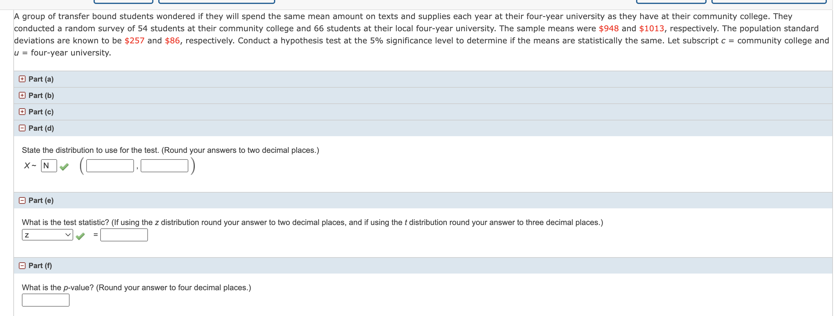 Solved = four-year university. Part (a) Part (b) Part (c) | Chegg.com