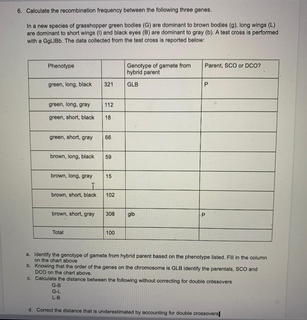Solved 6. Calculate the recombination frequency between the | Chegg.com