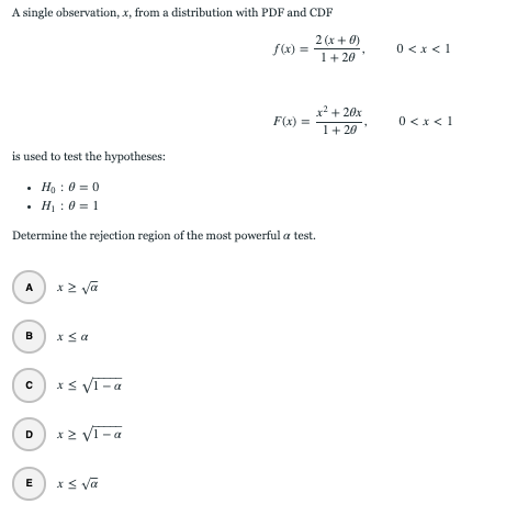 Solved A single observation, x, from a distribution with PDF | Chegg.com