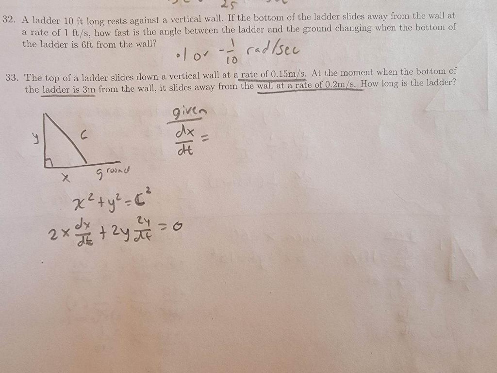 Solved 2. A ladder 10ft long rests against a vertical wall. | Chegg.com