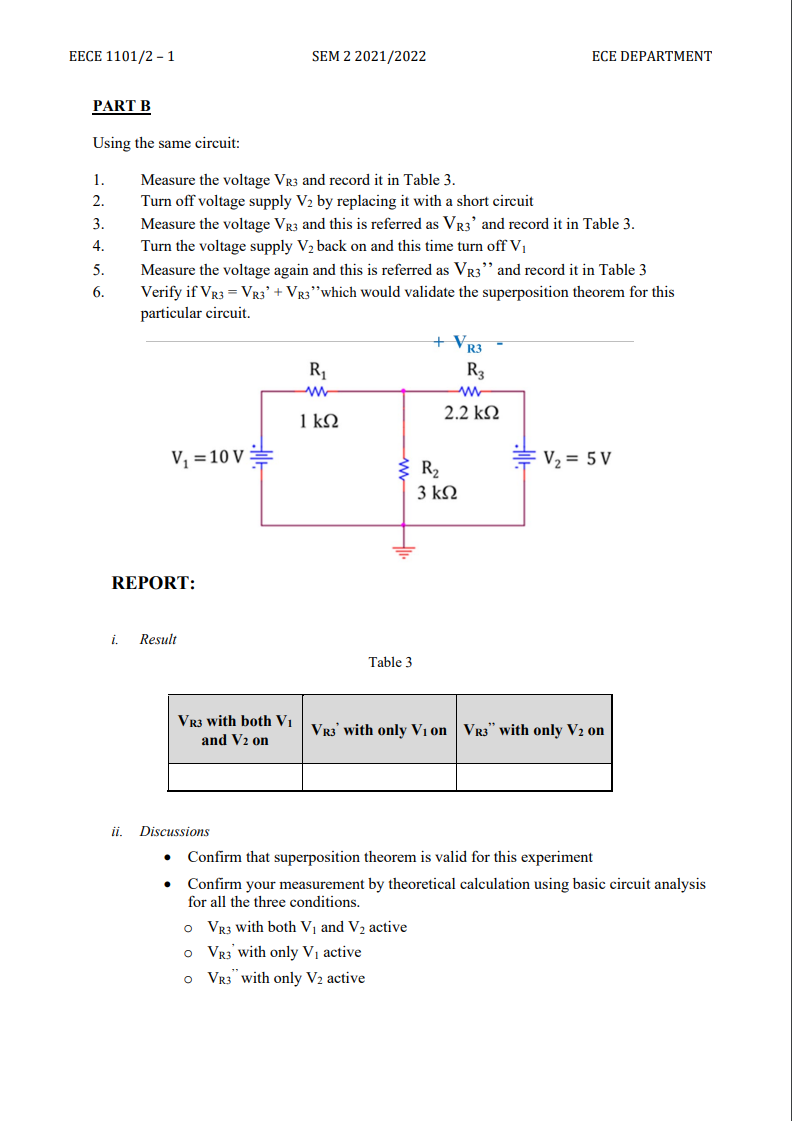 Solved EXPERIMENT 3: SUPERPOSITION THEOREM Objectives: a) To | Chegg.com