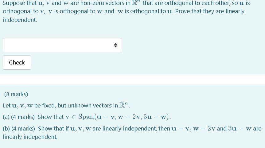 Solved Suppose that u, v and w are non-zero vectors in R | Chegg.com