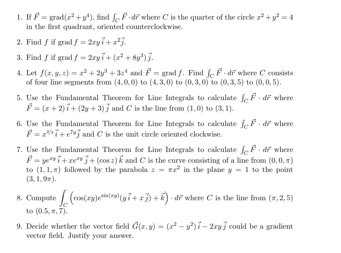Solved . = 1. If F = grad(x2 + y4), find ScĒ. dr where C is | Chegg.com