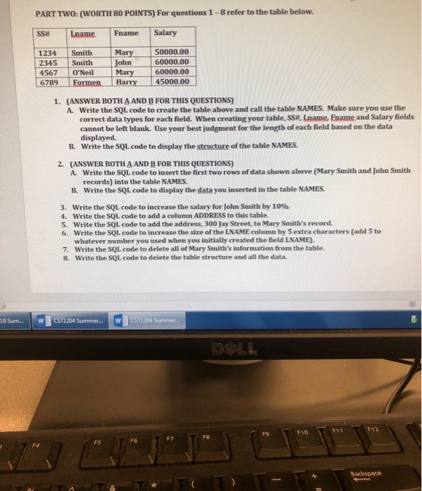 Solved PART TWO: (WORTH 80 POINTS) For questions 1-8 refer | Chegg.com