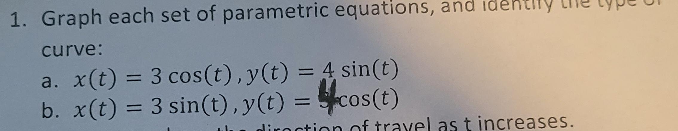 Solved 1. Graph each set of parametric equations, and | Chegg.com